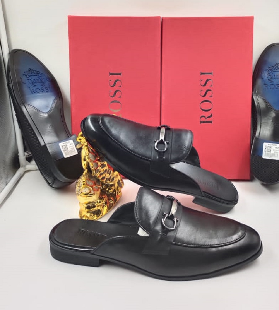 Plain Black Leather Half Shoe For Men - Efestyle